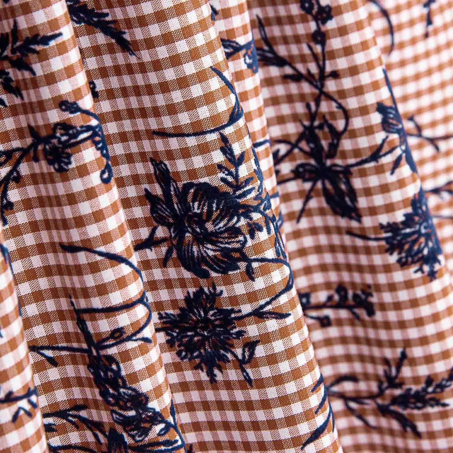 Coton Vichy Teja floqué floral marine – Ribes & Casals