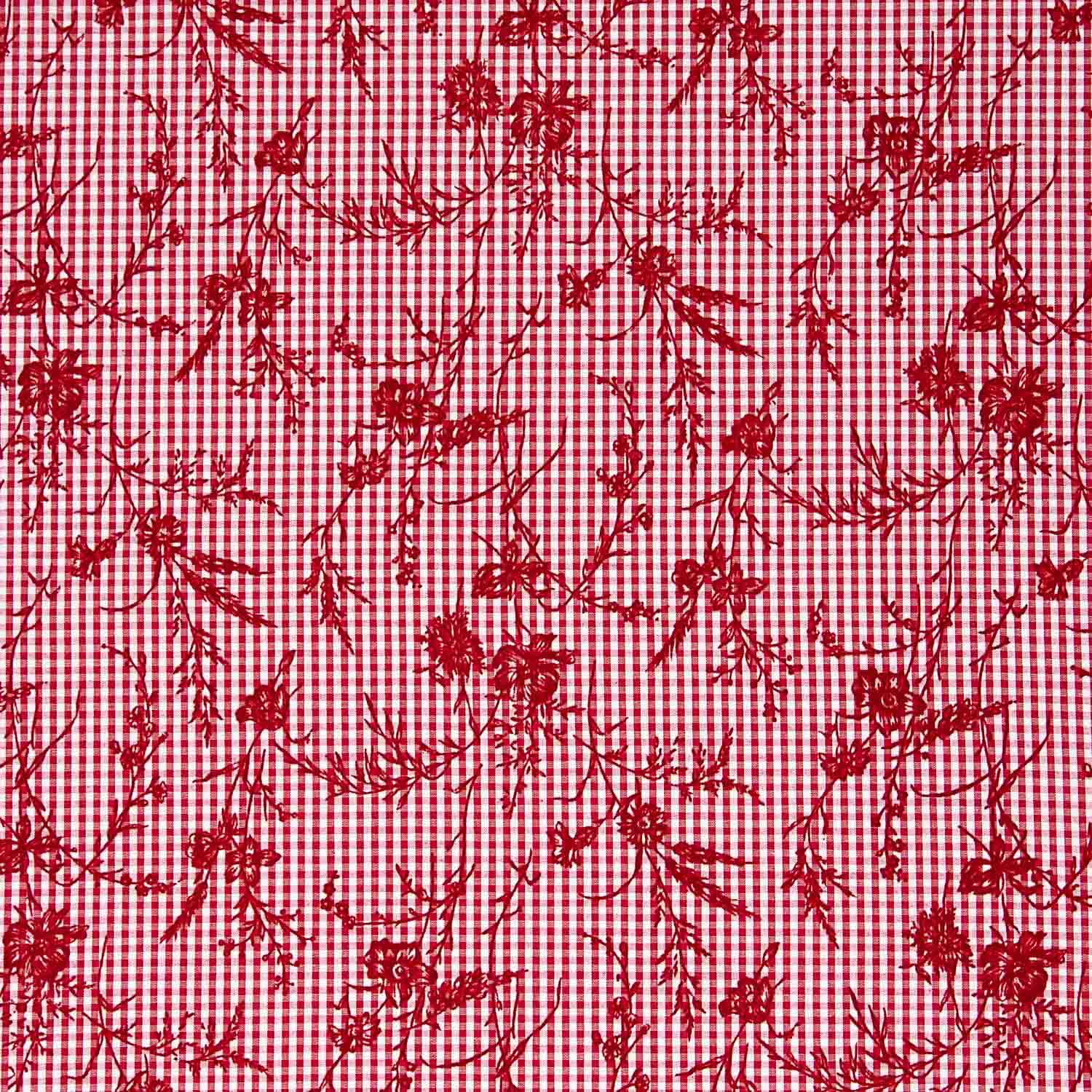 Coton Vichy rouge floqué floral rouge – Ribes & Casals