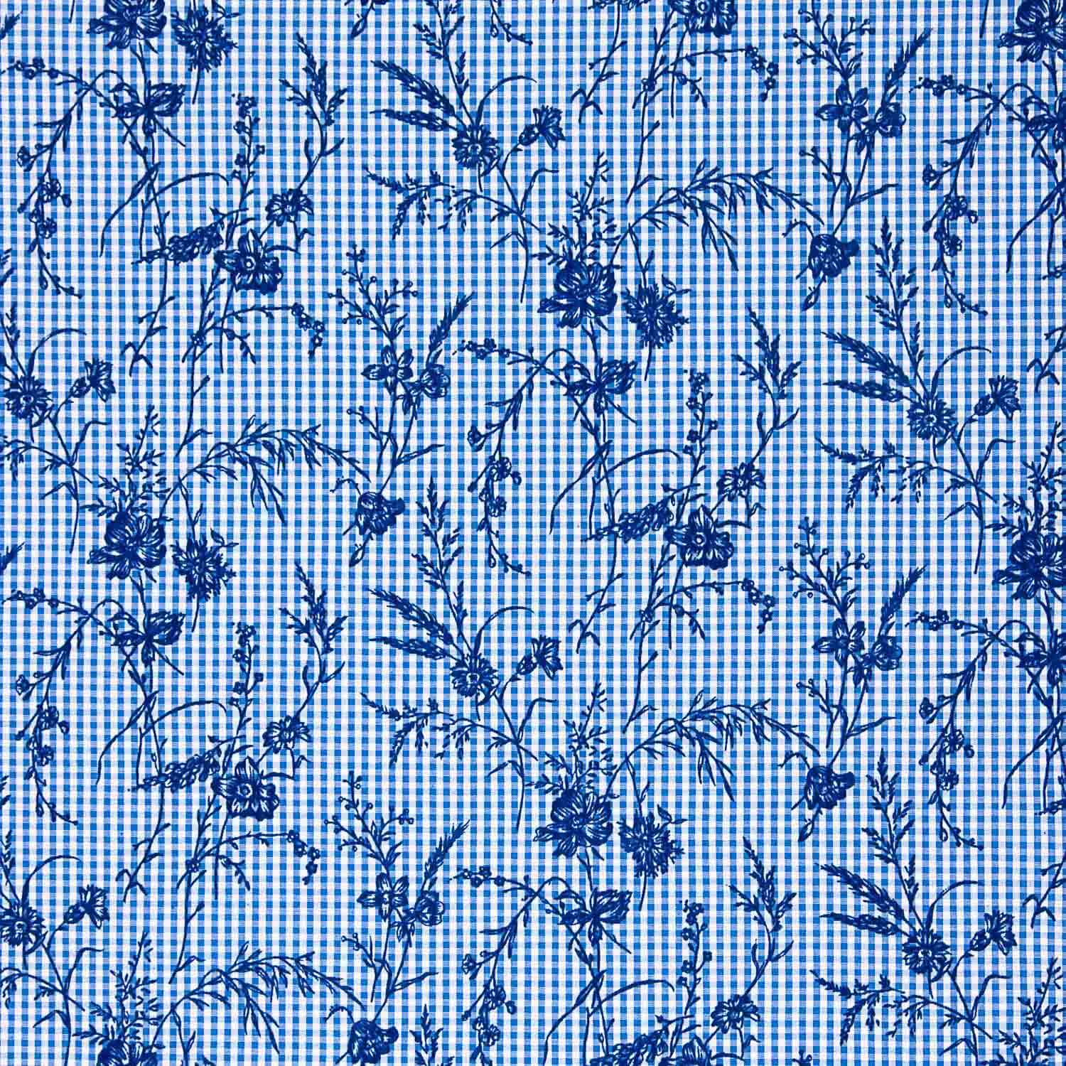 Coton Vichy bleu floqué floral bleu – Ribes & Casals