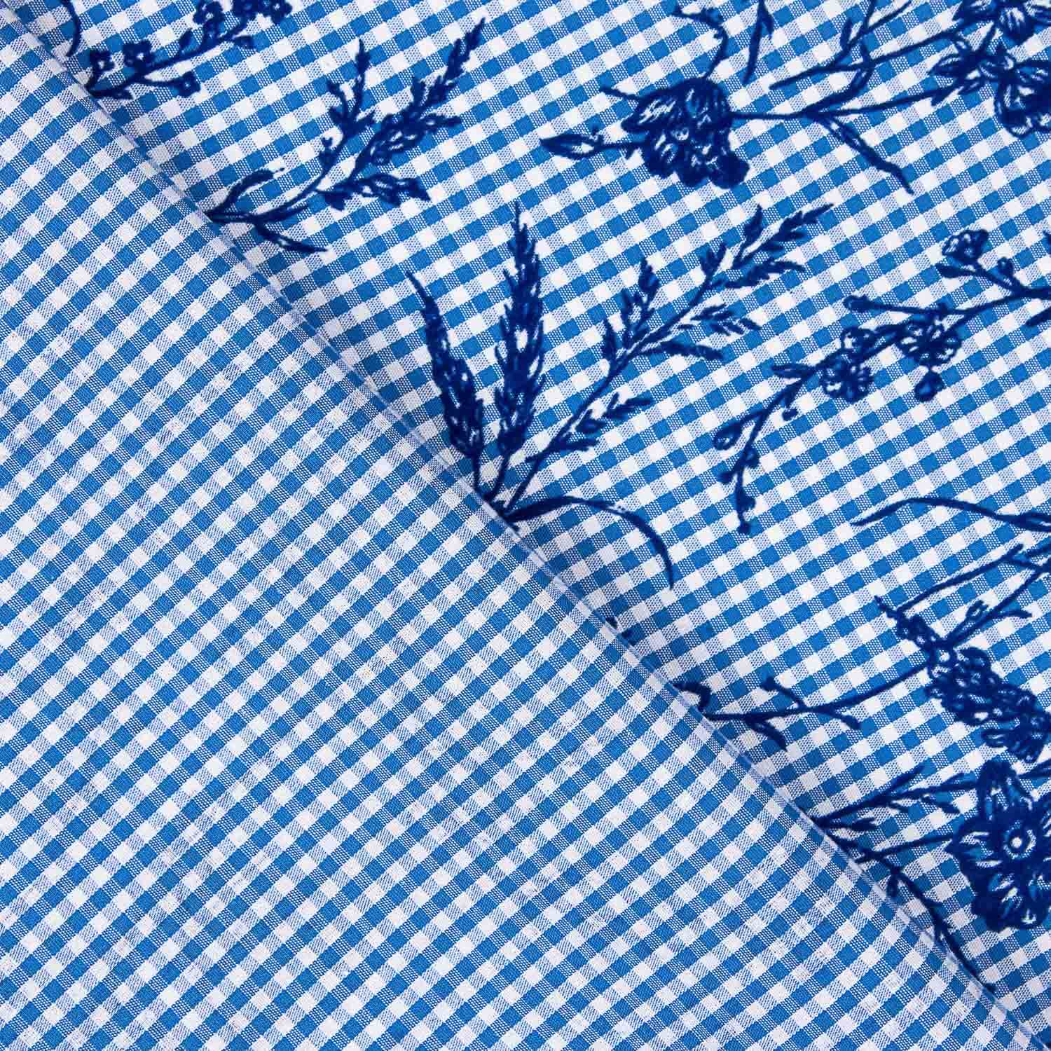 Coton Vichy bleu floqué floral bleu – Ribes & Casals