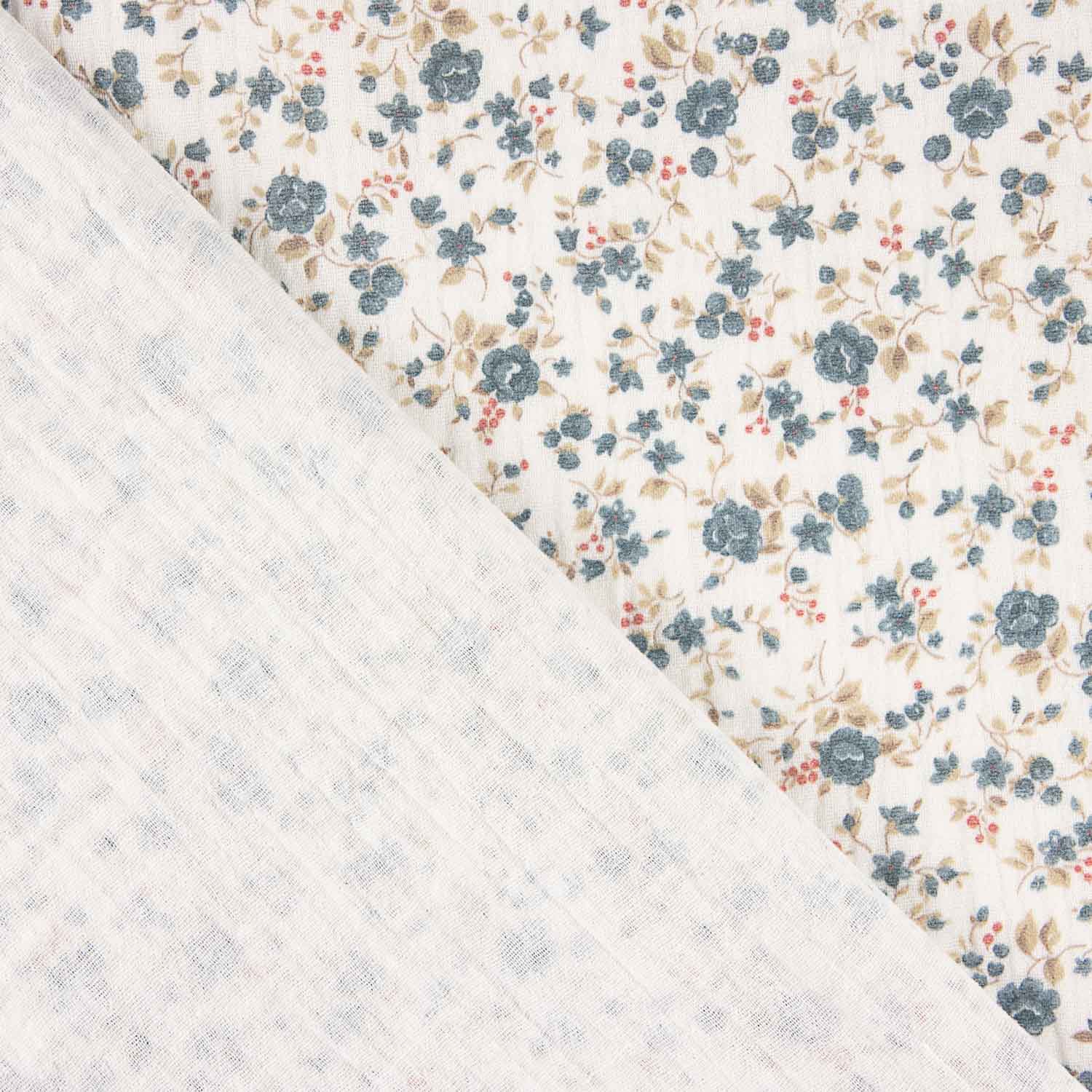 Mousseline de coton fleur bleue vintage | Tissu pour enfants – Ribes ...